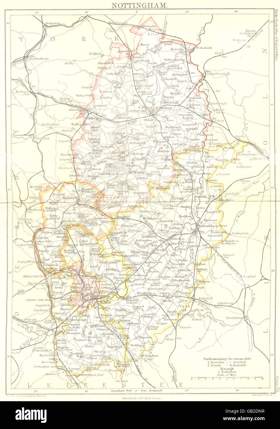 NOTTINGHAMSHIRE: Notts Black. Nottingham, 1892 antique map Stock Photo ...