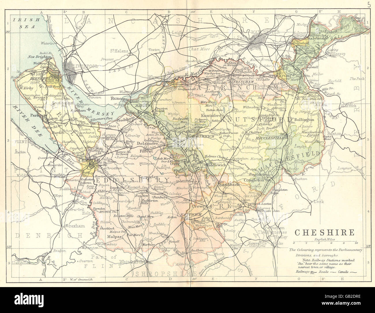 CHESHIRE: Cheshire Philip: Map of the county coloured. , 1898 Stock ...