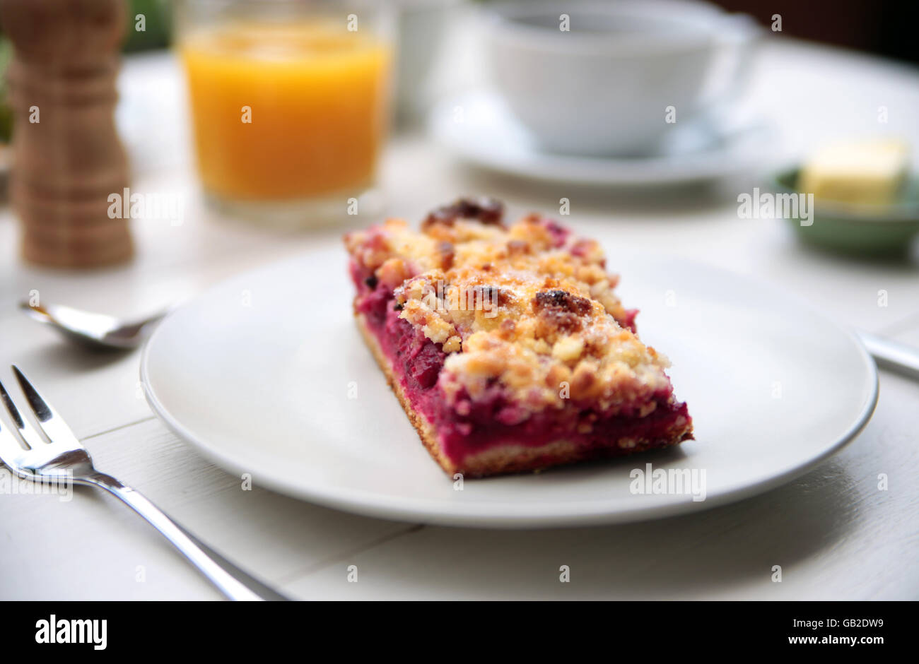 delicate breakfast at a white table with different ingredients Stock ...