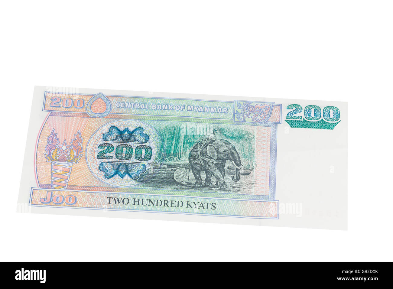 Myanmar two hundred Kyat note on a white background Stock Photo - Alamy