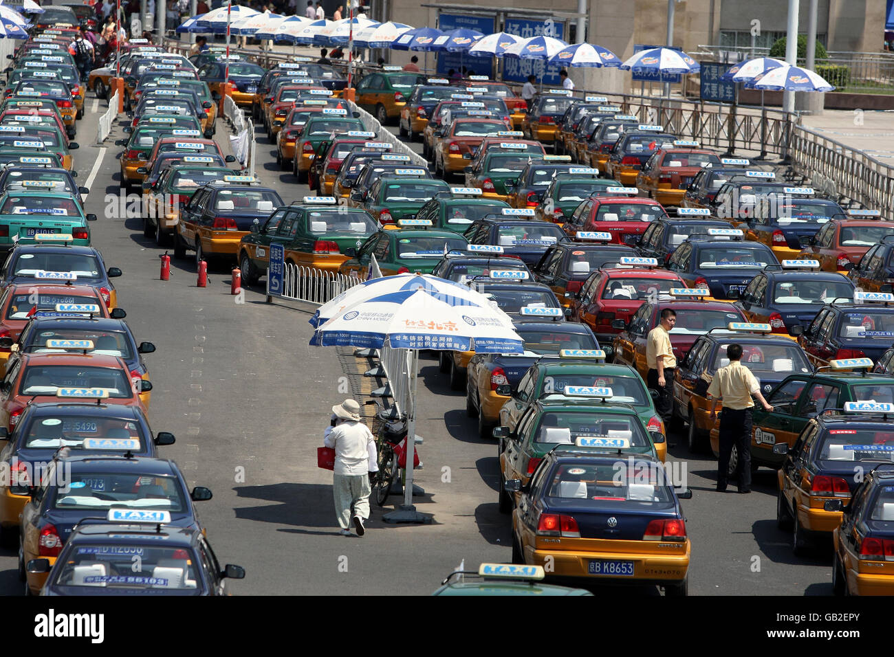 A general view of the taxi rank at Beijing main railway station, China ...