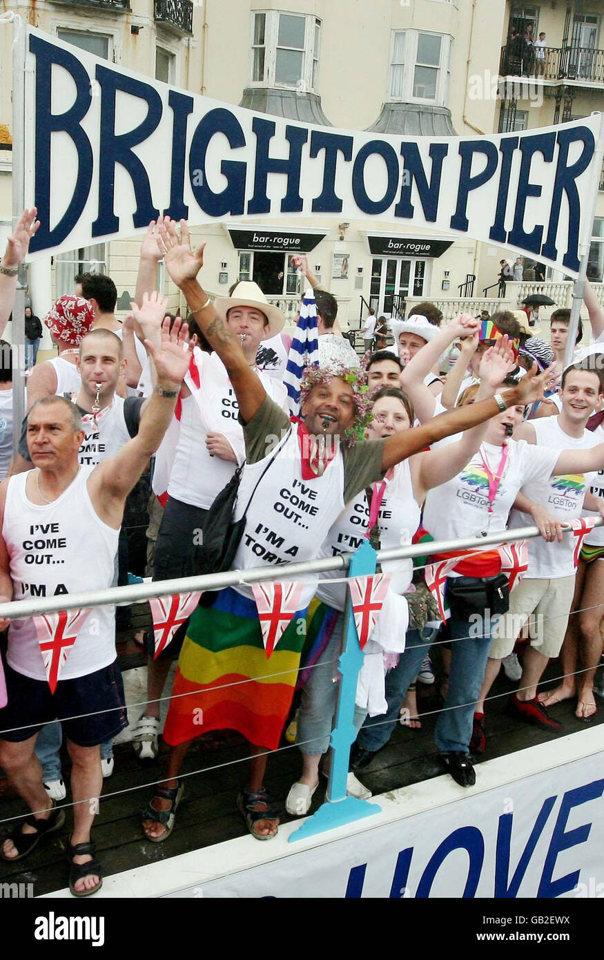Floats move through Brighton in East Sussex as the annual Gay Pride ...