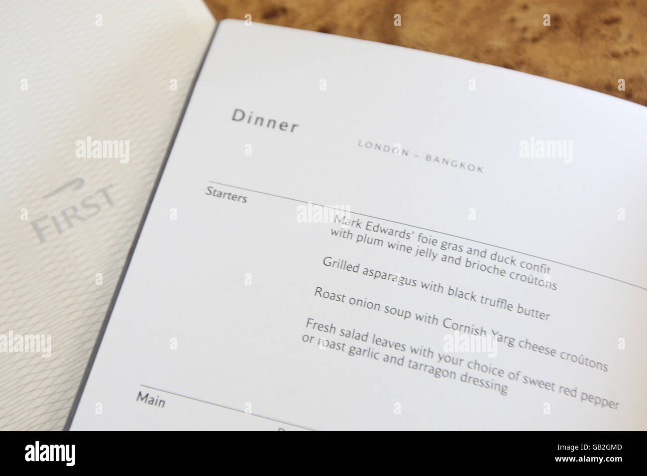 The menu in the First Class cabin on a British Airways Boeing 747-400 ...