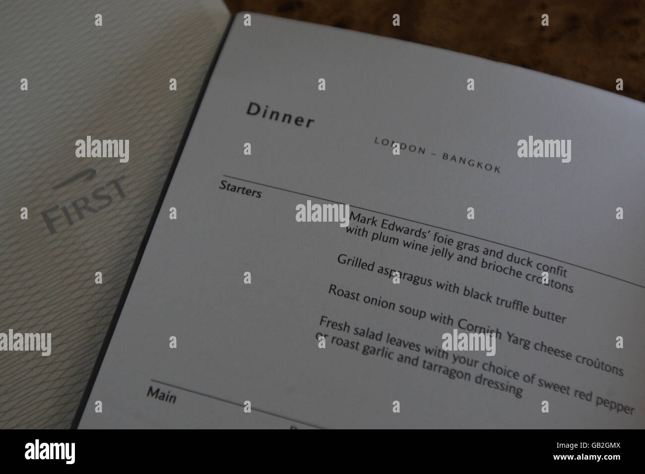 First class and premium travel. The menu in the First Class cabin on a ...