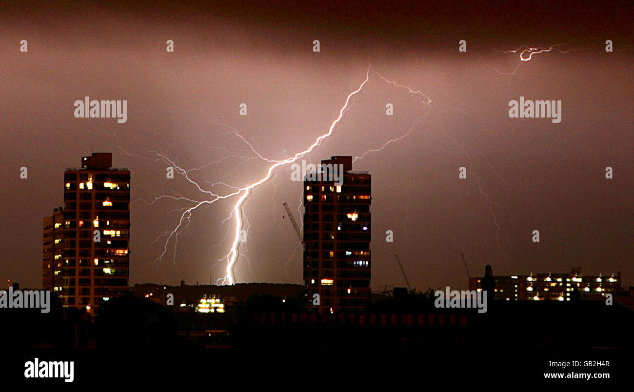 Lightning strikes in south London during a storm during the early hours ...