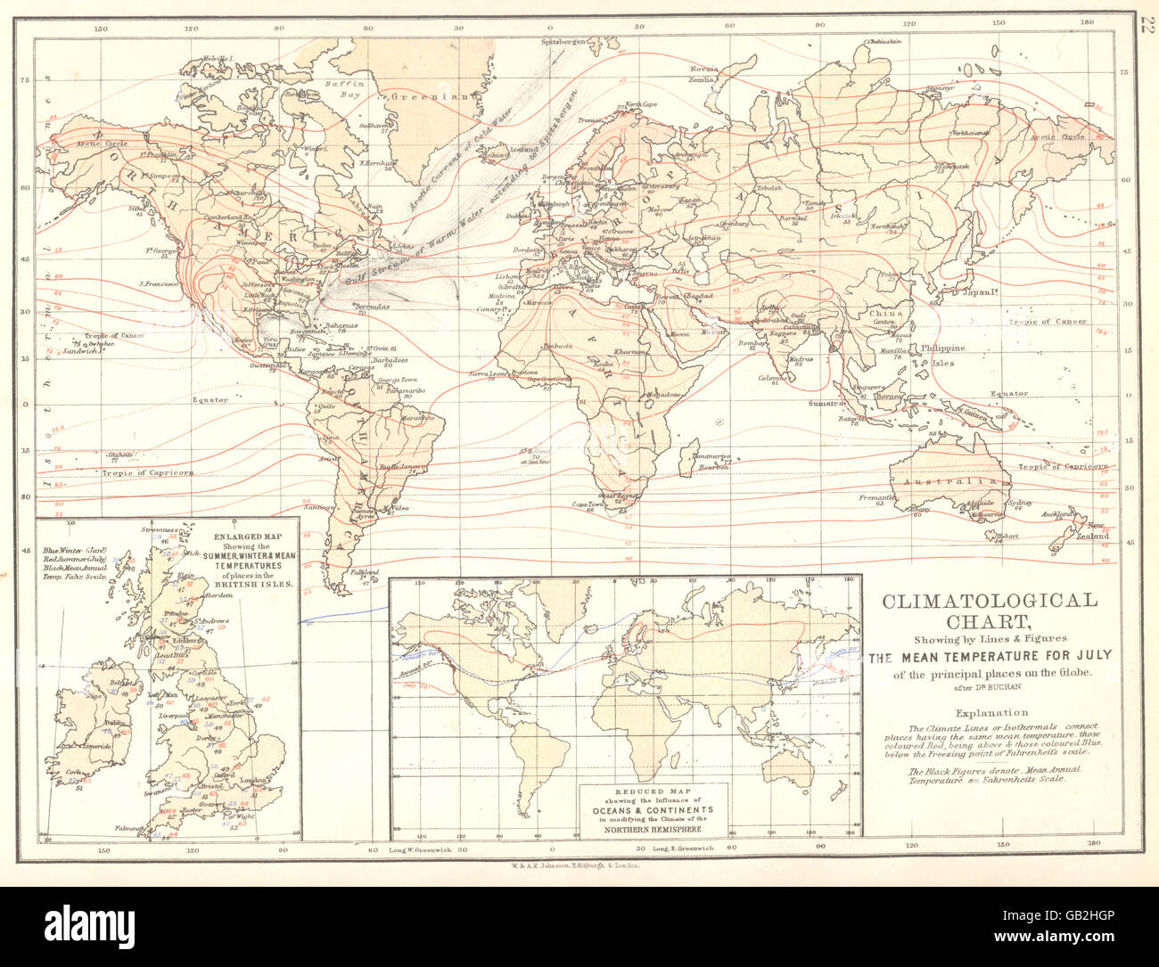 WORLD: Climatological chart; Influence Oceans Continents; temperatures ...