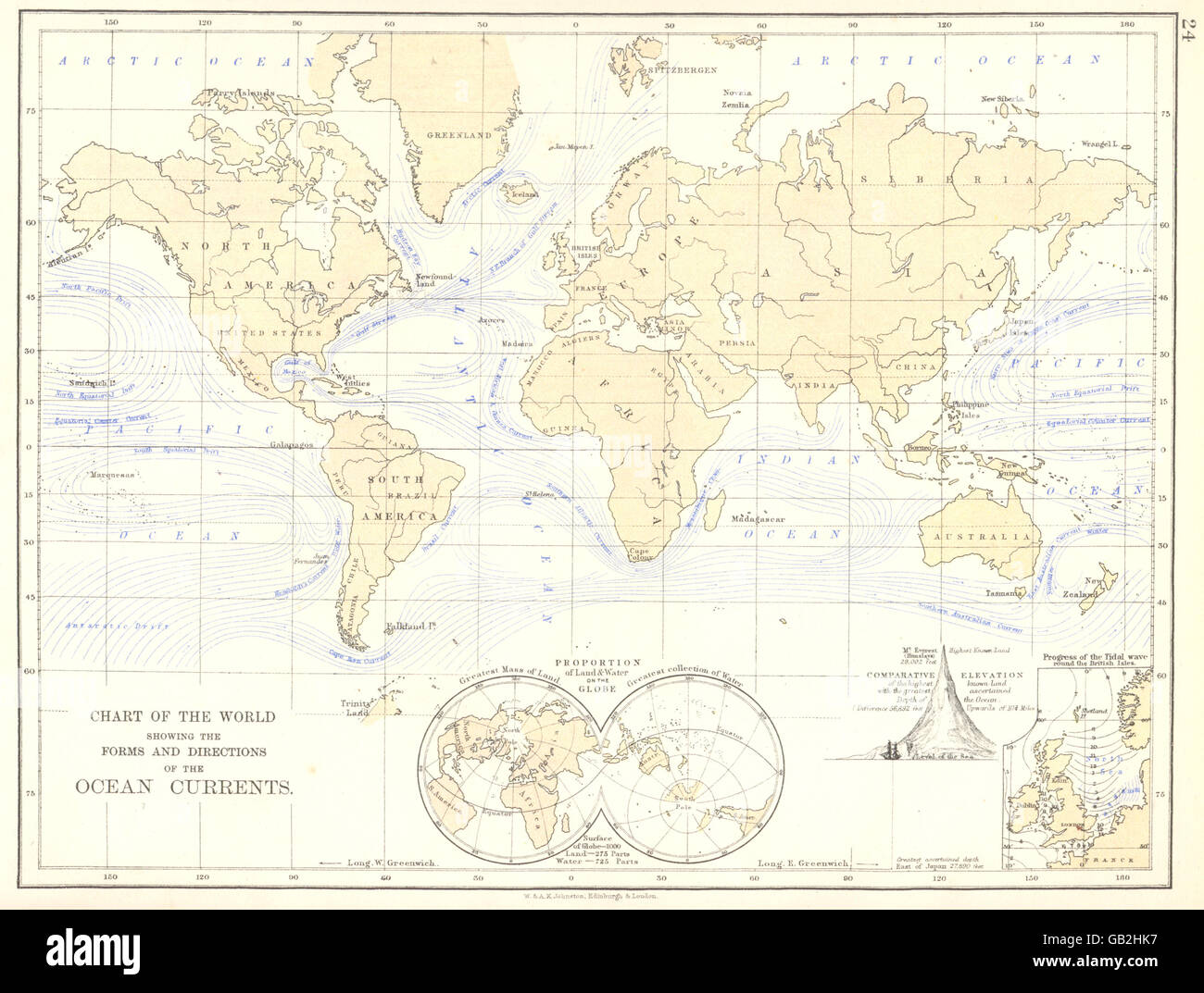 WORLD: Chart of forms & directions ocean currents, 1897 antique map ...