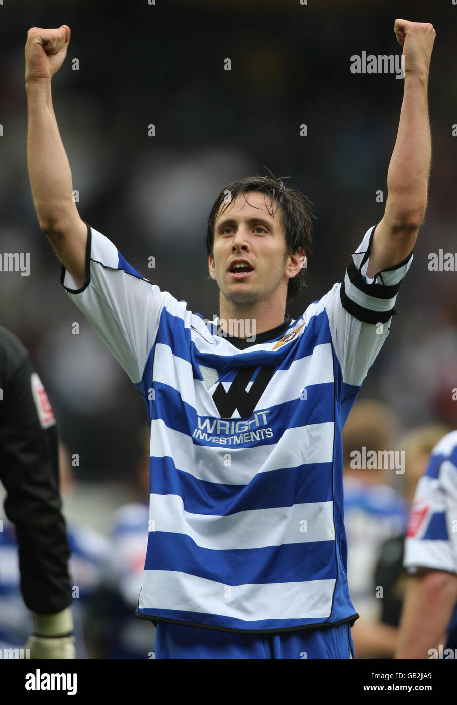 Half length mid top blue white football shirt hi-res stock photography ...