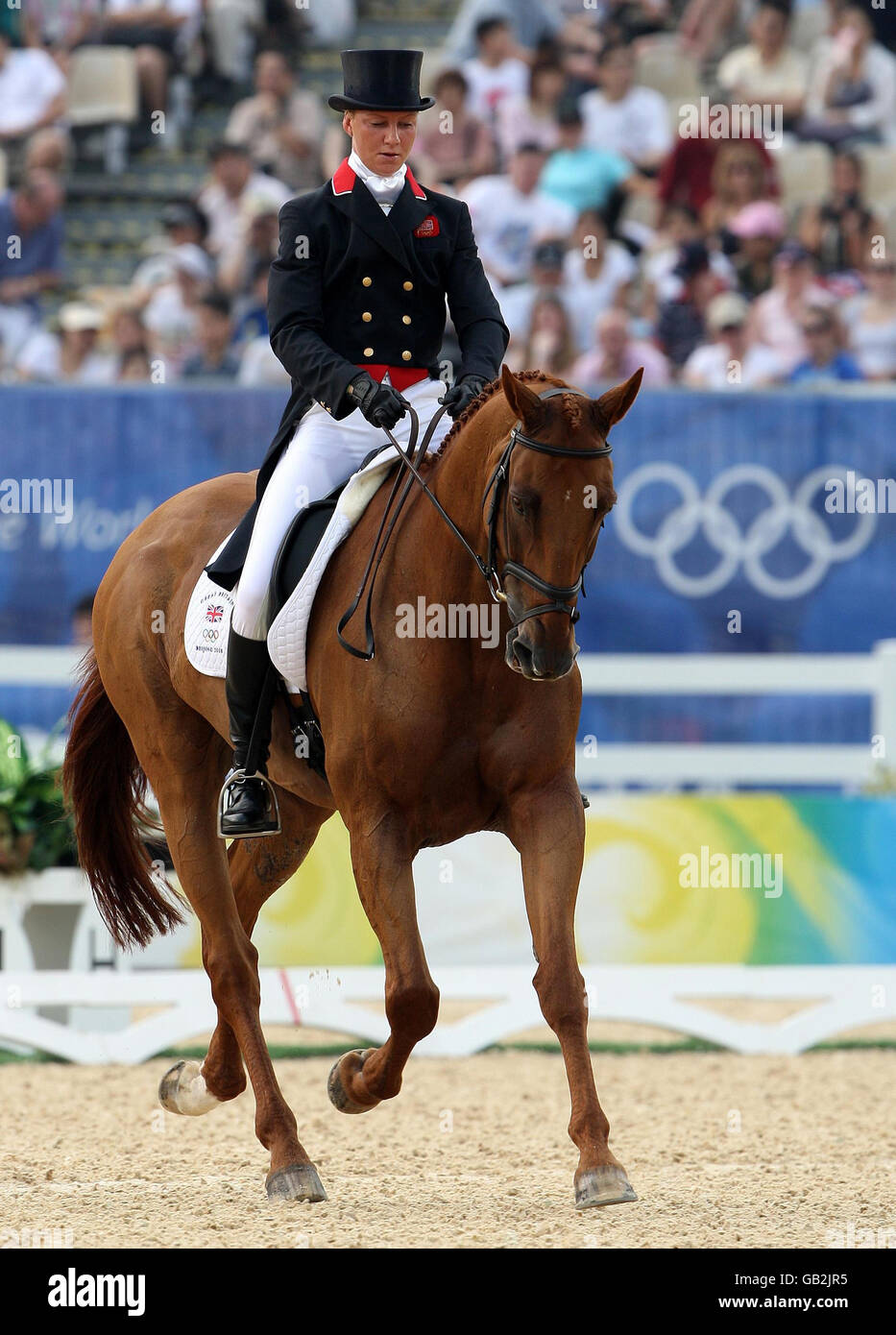 Britain's Sharon Hunt riding on Tankers Town during the dressage event ...