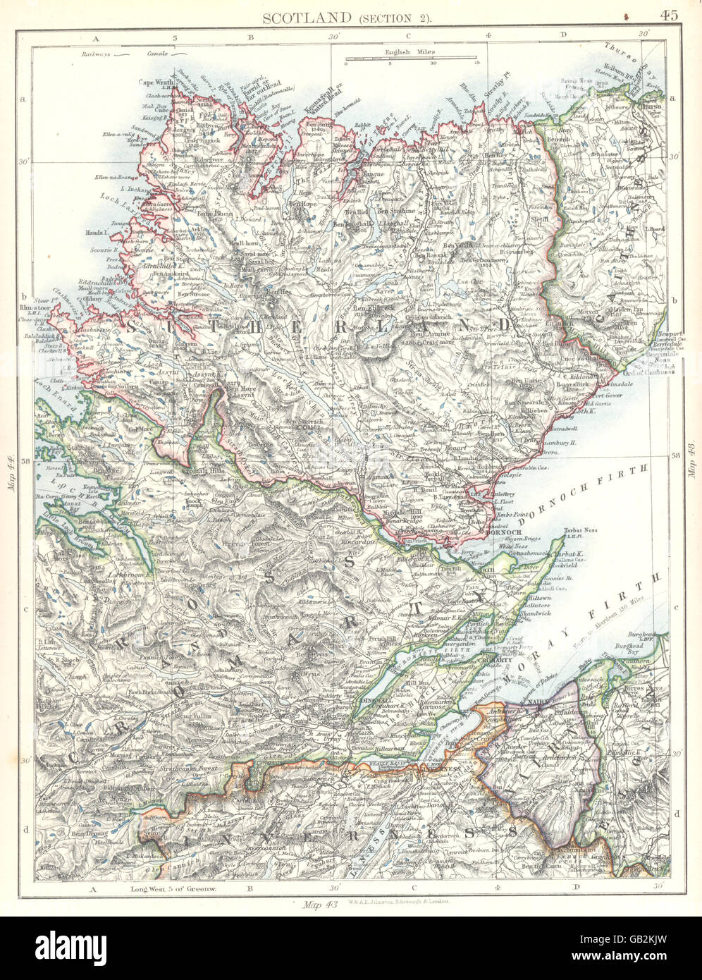 SCOTLAND: Sutherland Caithness Ross and Cromarty, 1897 antique map ...