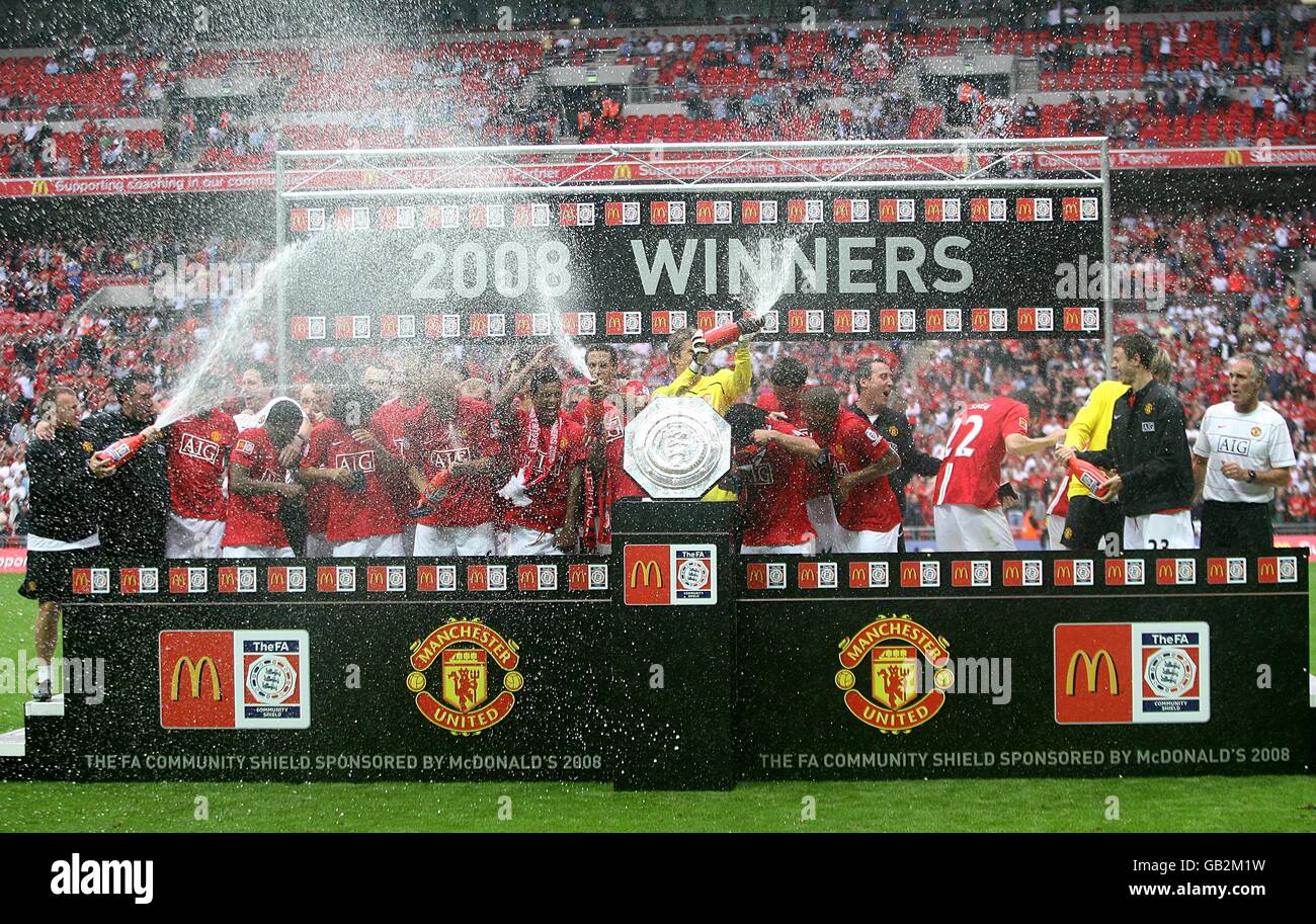 Manchester united celebrate winning the community shield hi-res stock ...