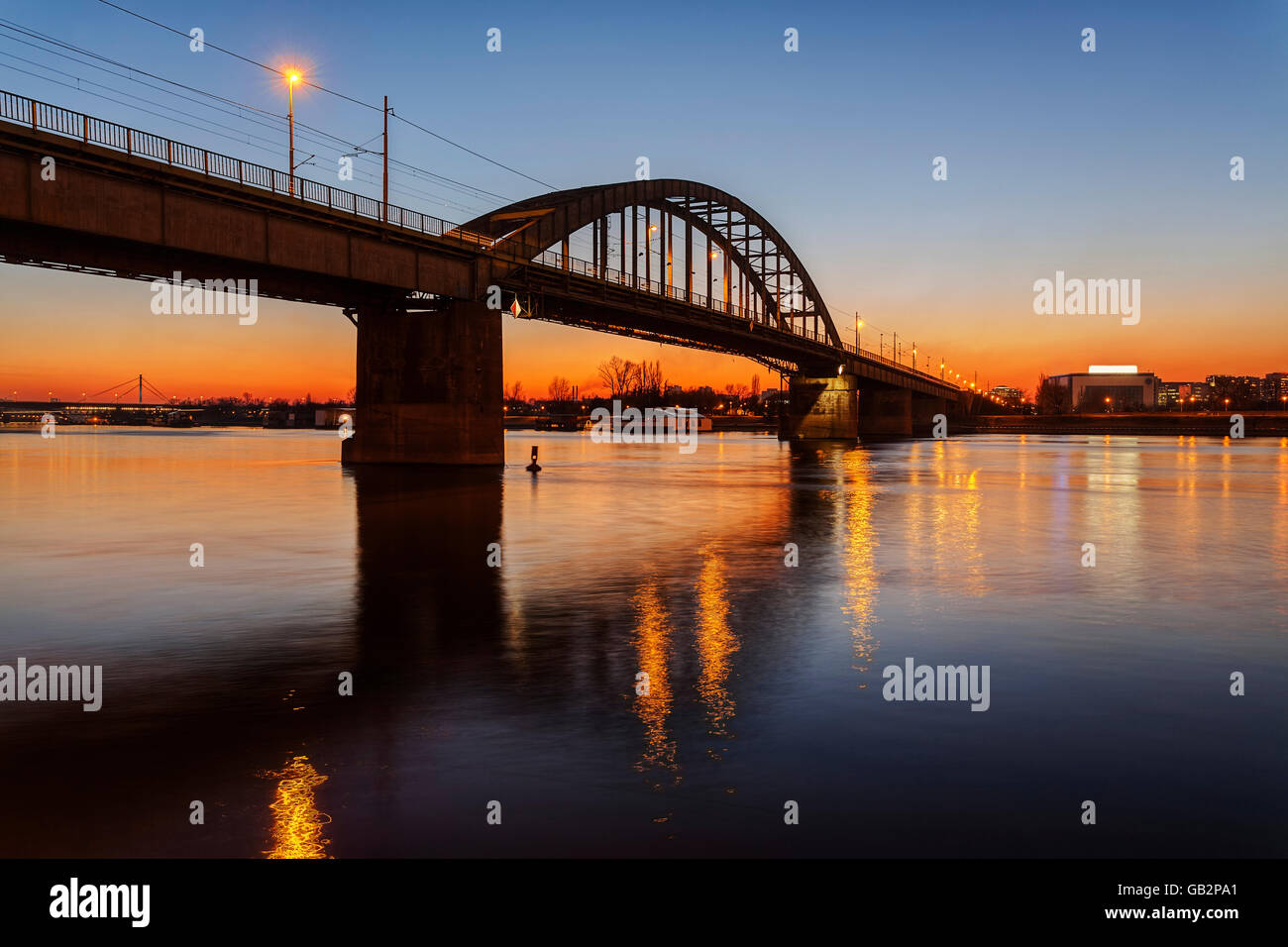 Panorama view on bridge over the river, who connecting two parts of the ...
