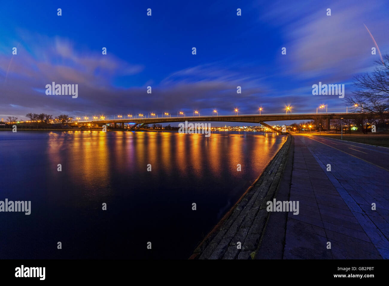 Panorama view on bridge over the river, who connecting two parts of the ...