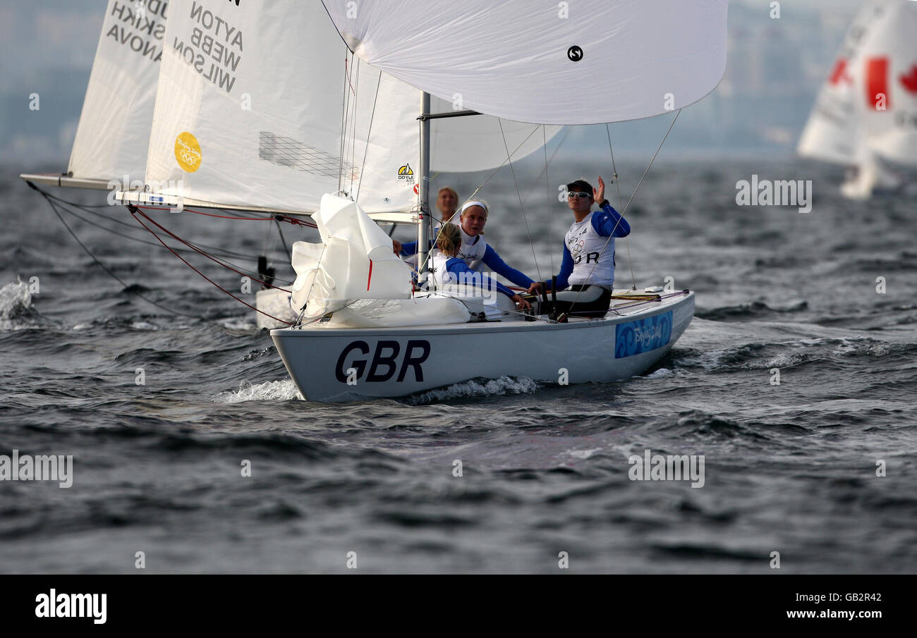 Great Britain's Yngling girls Sarah Ayton, Sarah Webb and Pippa Wilson ...