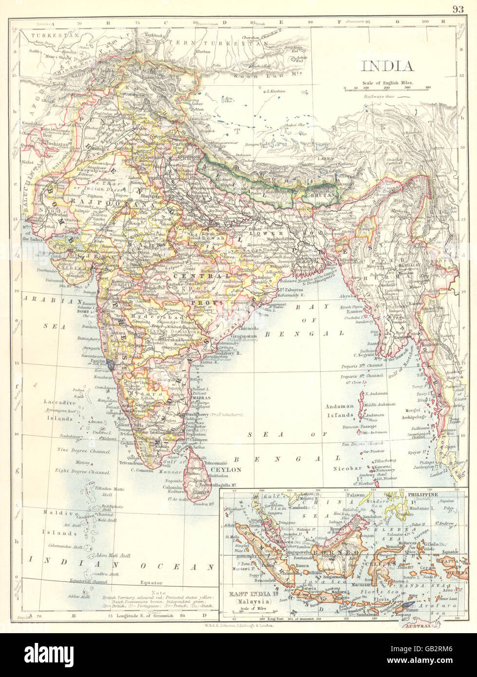 INDIA: India Burman Myanmar; Inset maps of East India (Malaysia ...