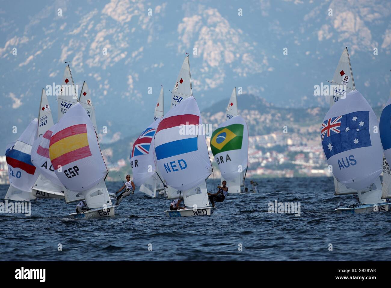 Competitors in action during the Women's 470 Opening Series in Qingdao ...
