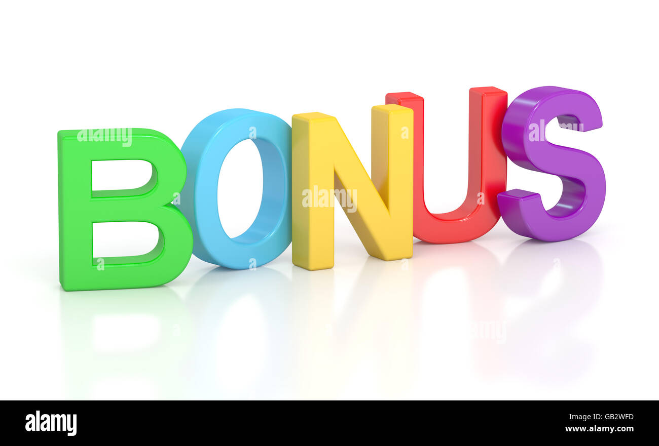 Bonus, colored inscription. 3D rendering isolated on white background ...