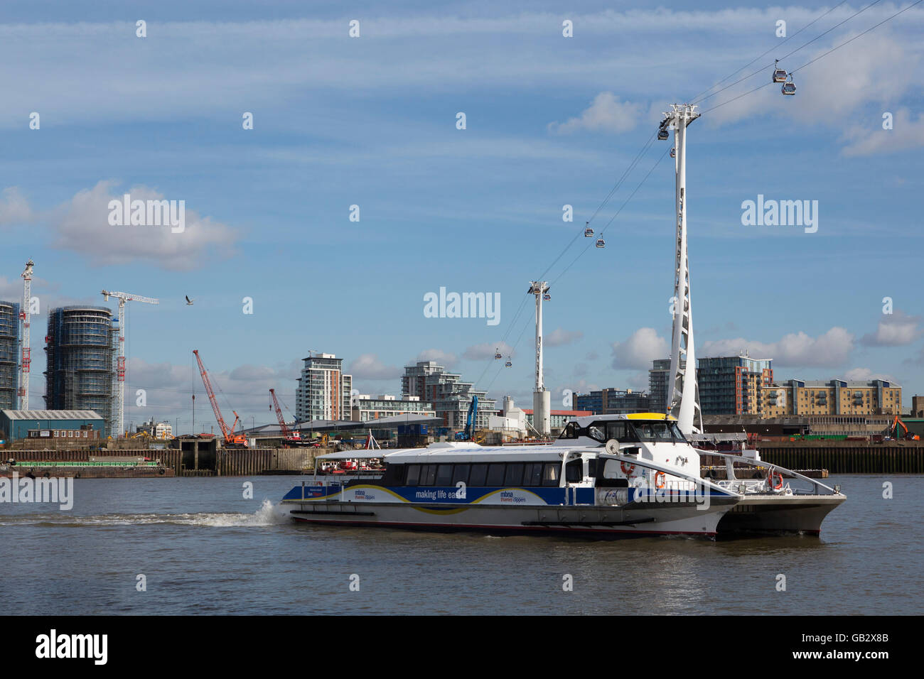 A Thames Clipper at Greenwich in London, England. The catamaran ...