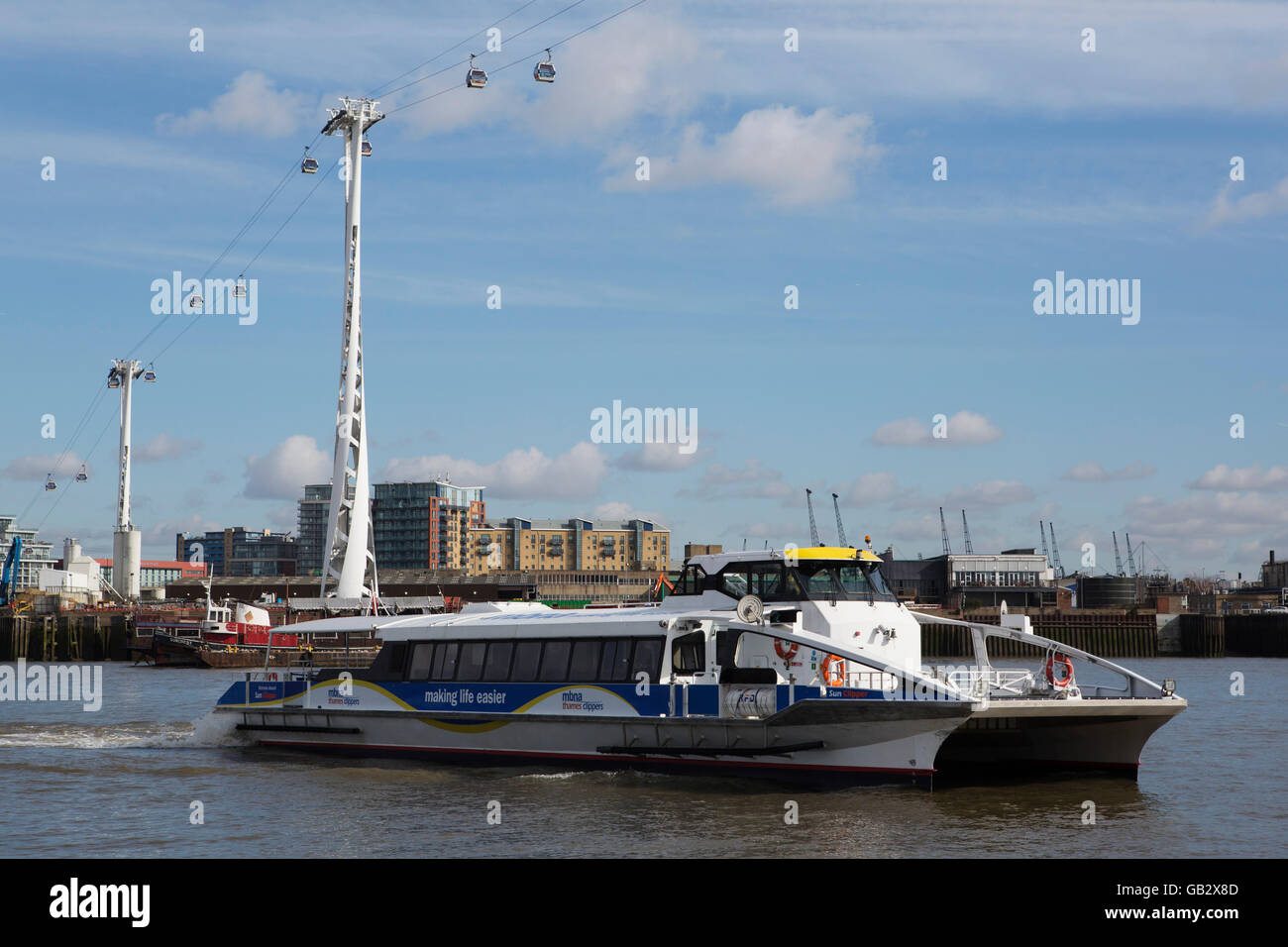 A Thames Clipper at Greenwich in London, England. The catamaran ...