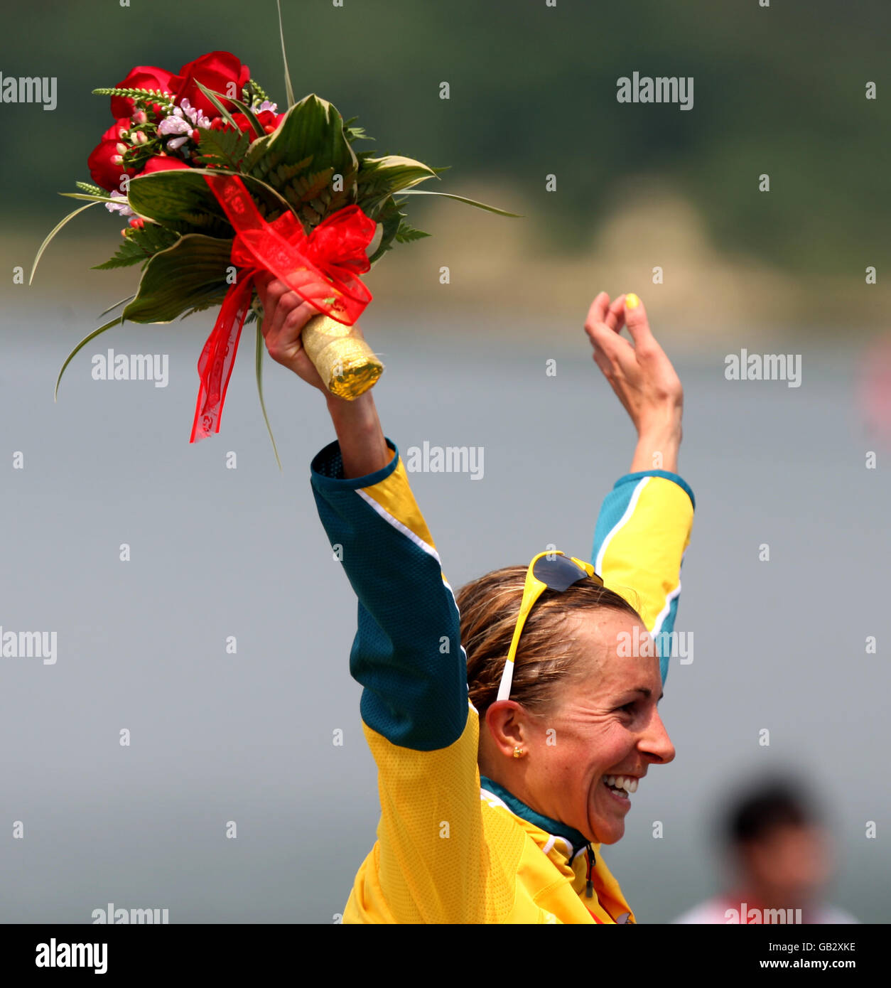Australia's Emma Snowsill celebrates her victory in the women's ...