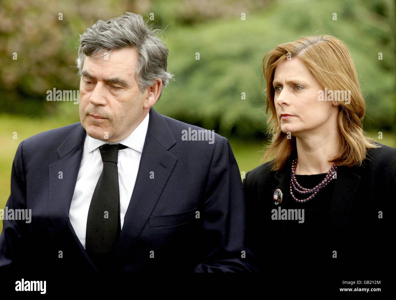 Prime Minister Gordon Brown and wife Sarah Brown arrive at the funeral ...