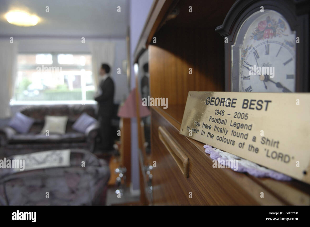 A general view of a plaque in the living room of the childhood home of ...