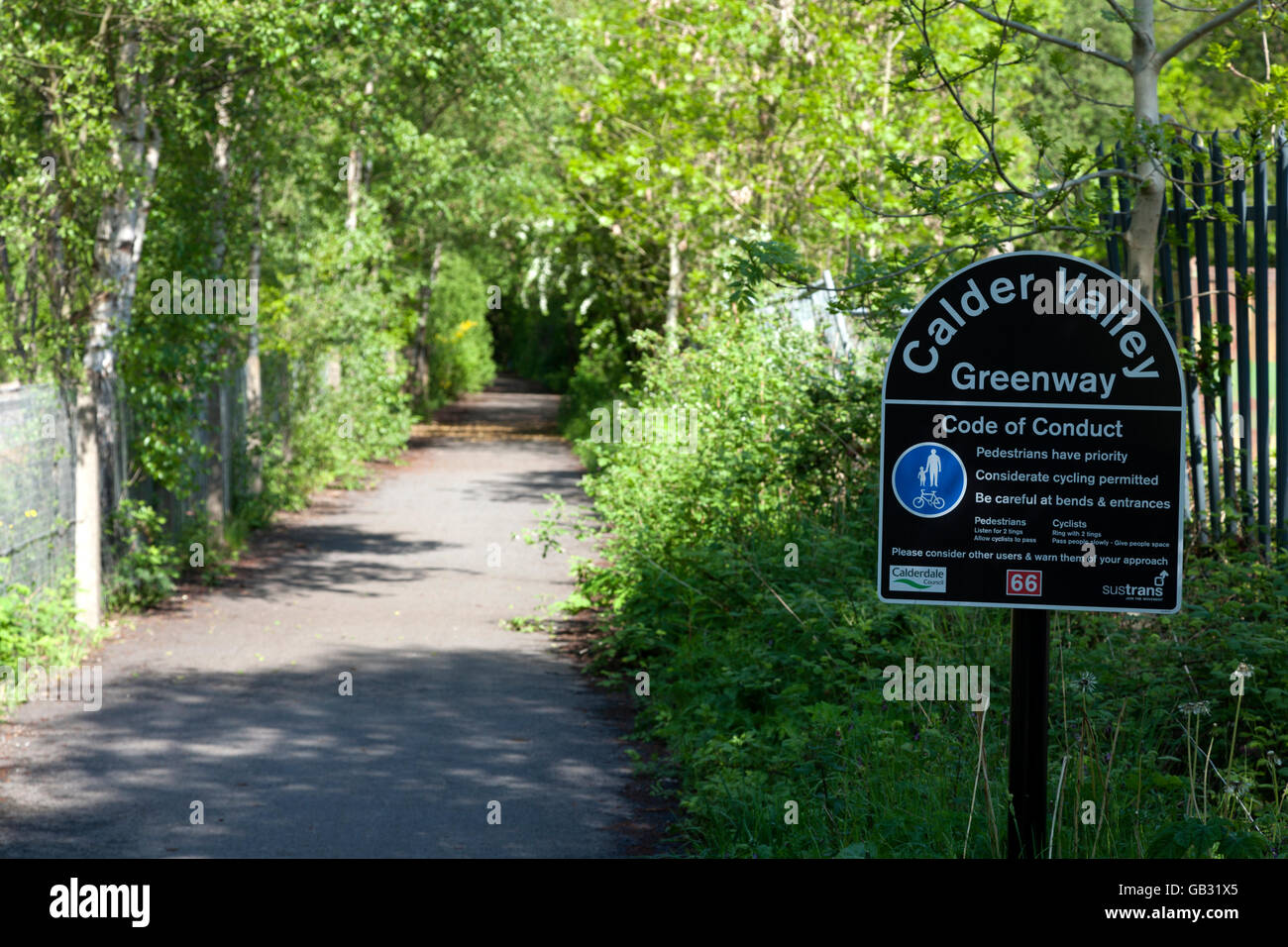 Footpath on the Calder Valley Greenway, Luddenden Foot, West Yorkshire ...