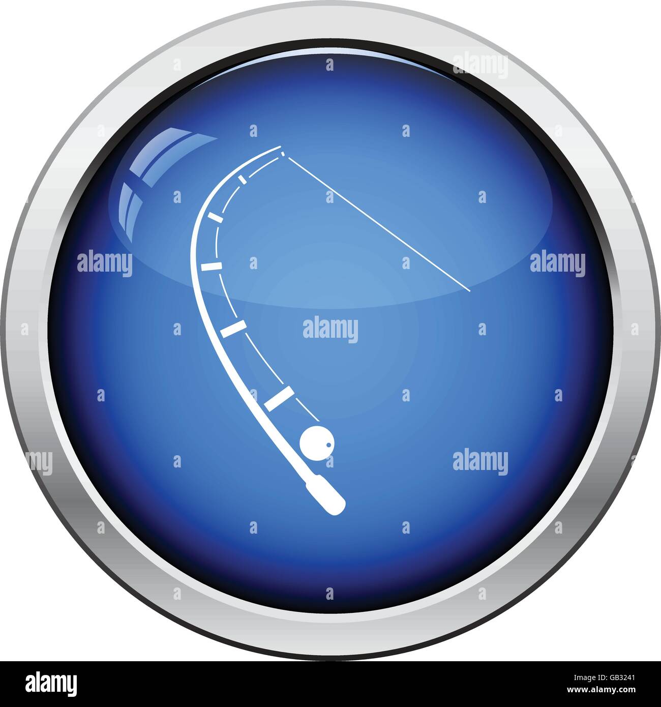 Icon of curved fishing tackle. Glossy button design. Vector ...