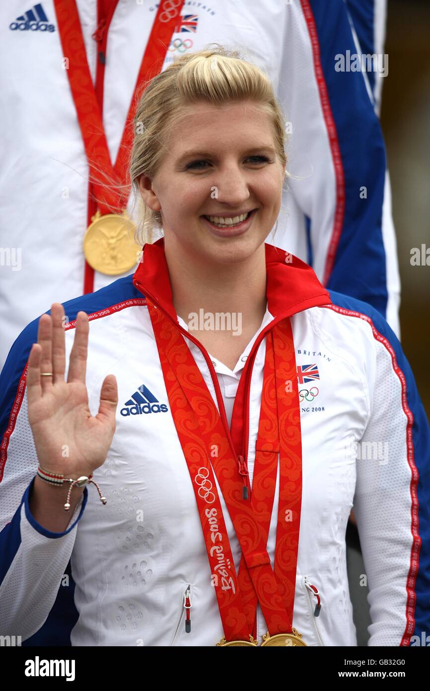 Gold Medal Winner Rebecca Adlington Leaves The Plane Carrying The Great