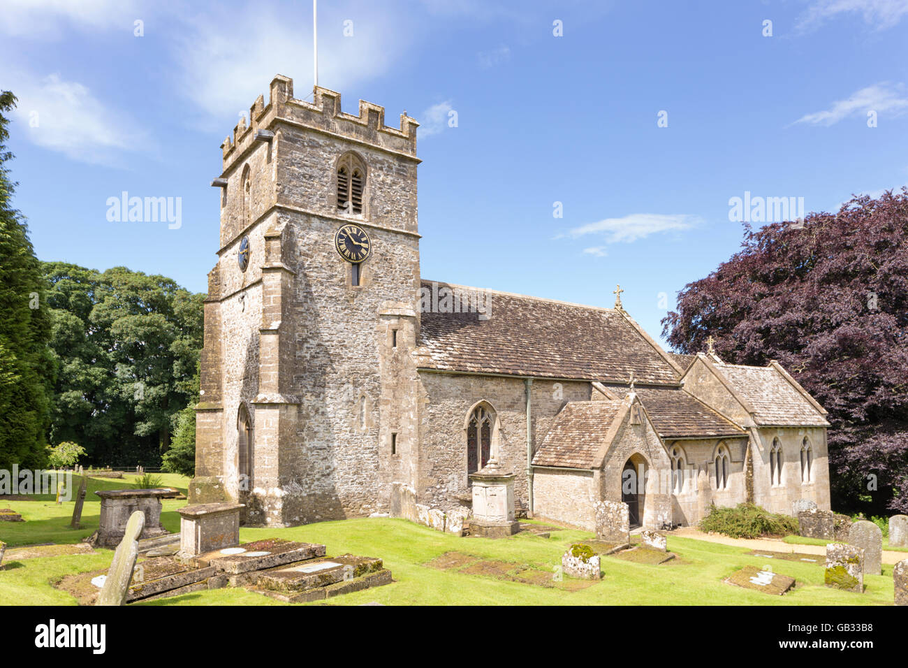 St Andrew Church in the Cotswold village of Miserden, Gloucestershire ...