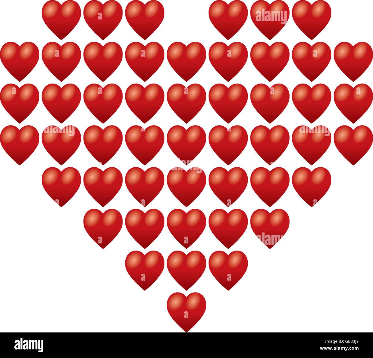 Vector illustration of many small hearts forming the shape of a large ...