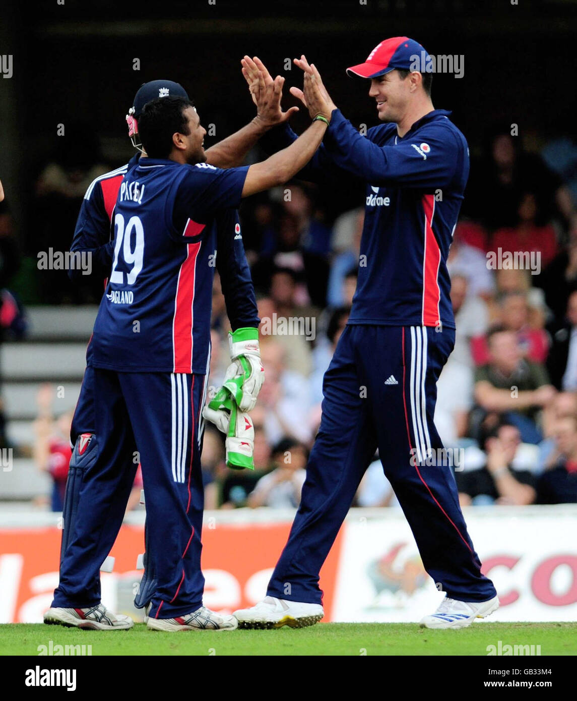 England's Samit Patel celebrates the wicket of Mark Boucher with his ...