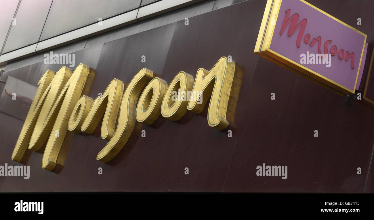 General view of a Monsoon store sign on Oxford Street in London Stock ...