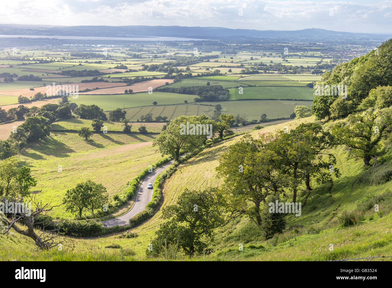 Views across the Severn Vale from the Cotswold Way on Coaley Peak view ...