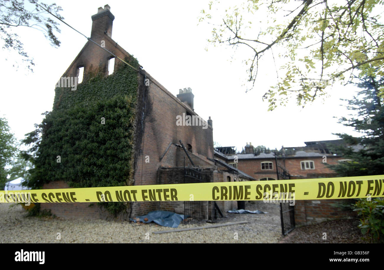 The burnt out family mansion, Osbaston House, of millionaire ...