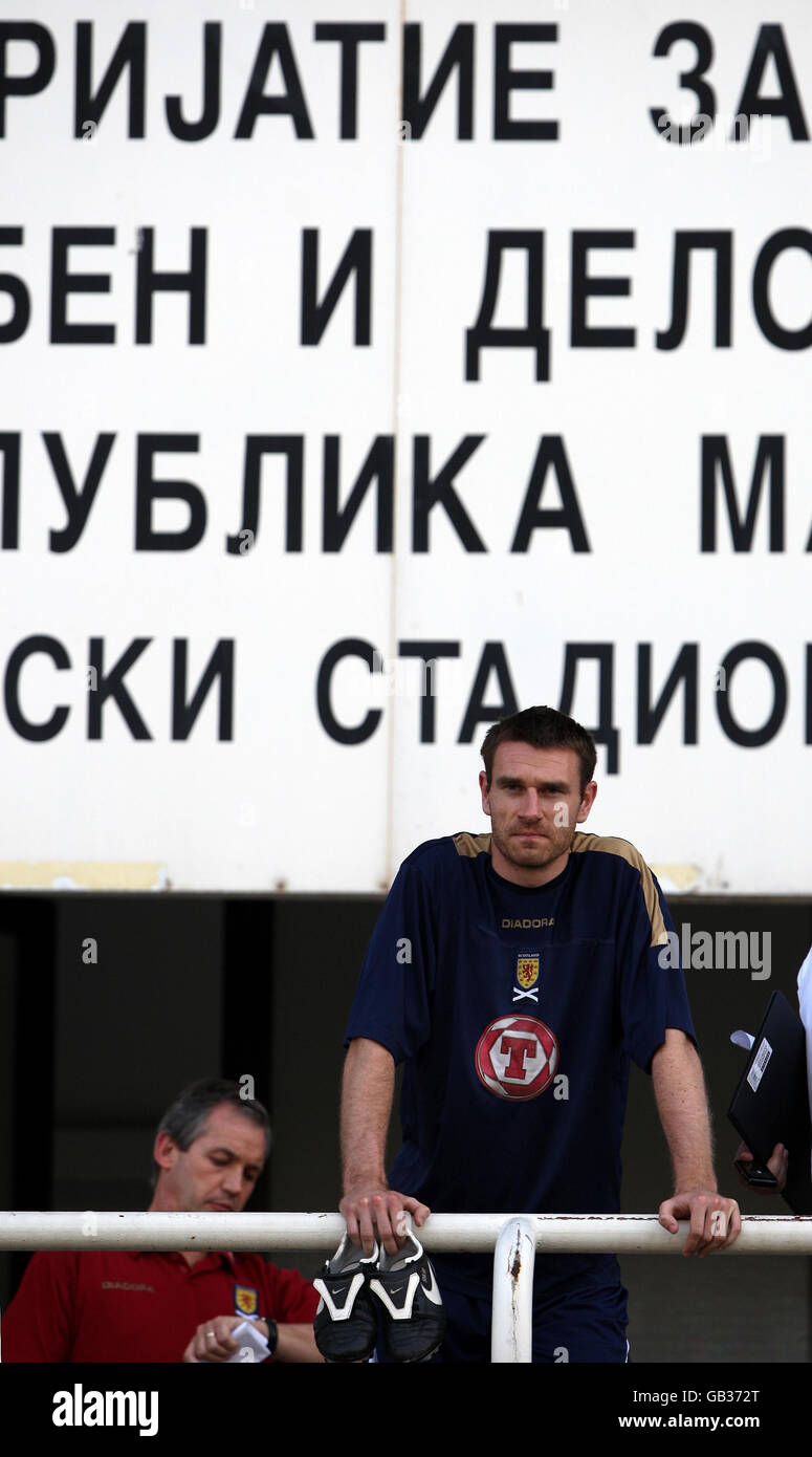 Scotland Captain Stephen McManus looks at the stadium as he arrives for ...
