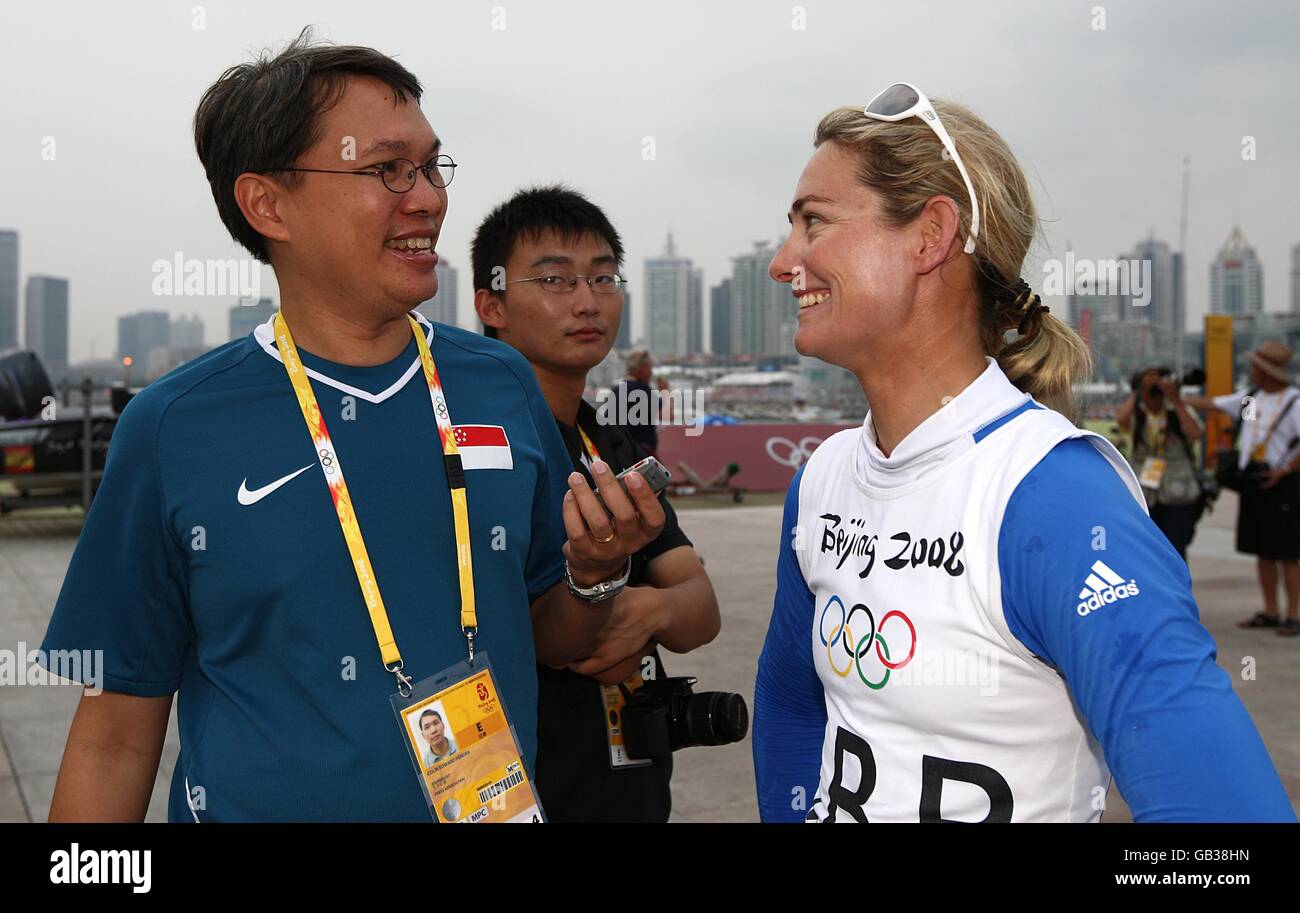 Great Britain's Penny Clark is interviewed after the Women's Laser ...