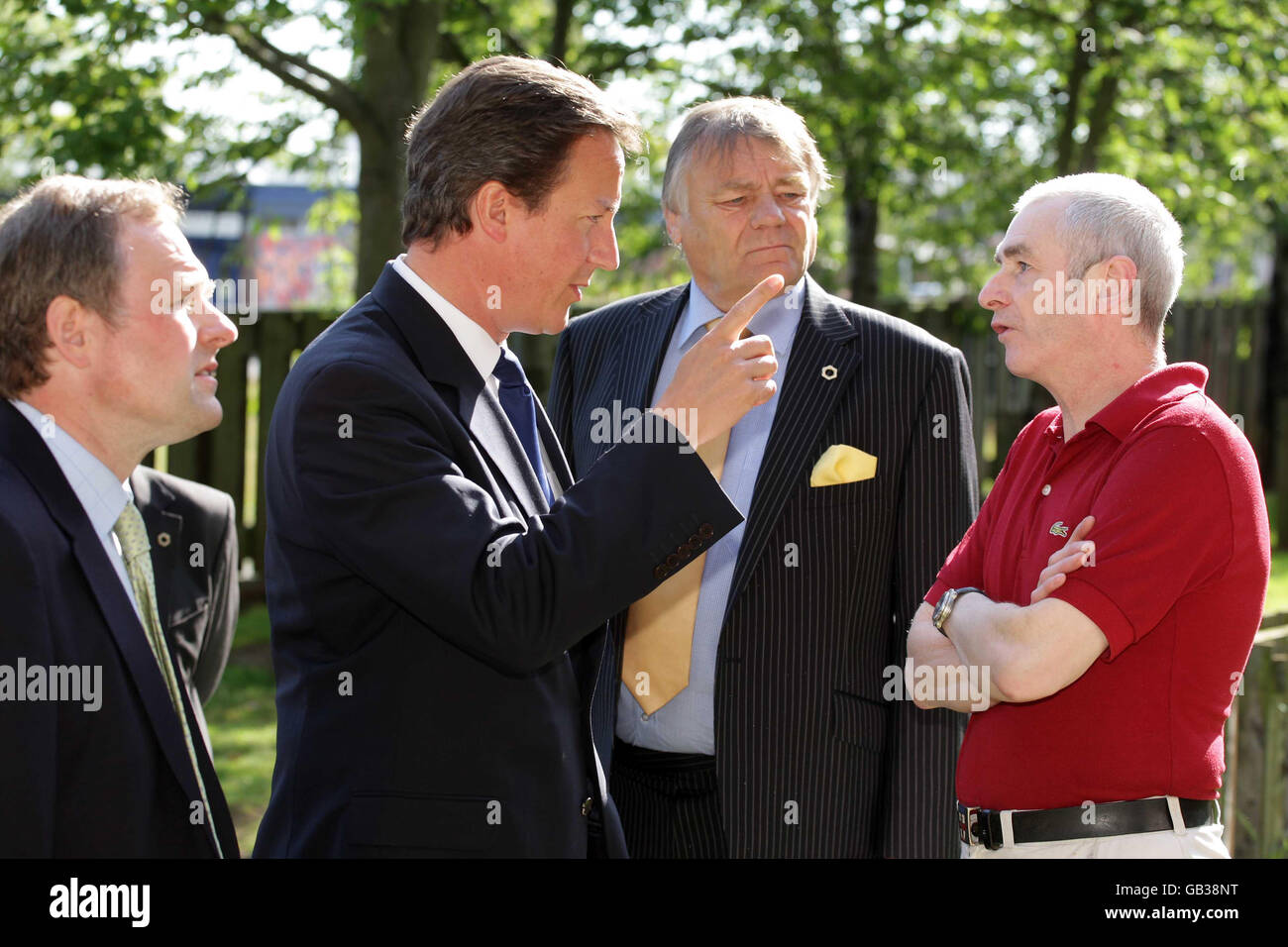 Conservative party leader David Cameron speaks with local party members ...