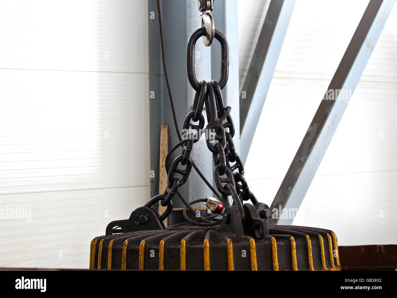 powerful magnet for loading, unloading, selection of metal Stock Photo ...