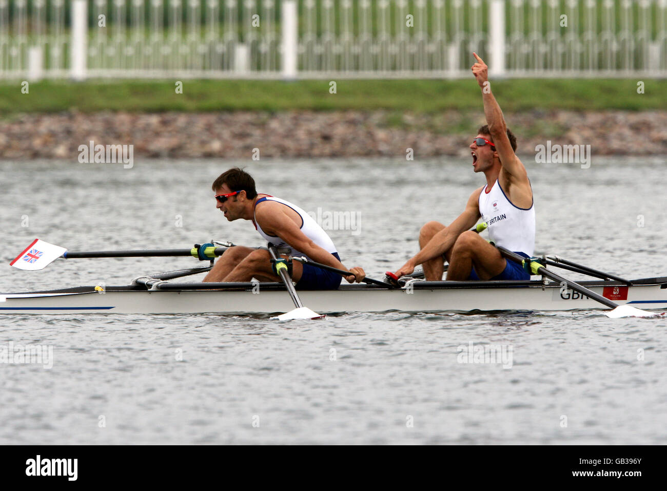 Great Britain's Mark Hunter (left) and Zac Purchase celebrate winning a ...