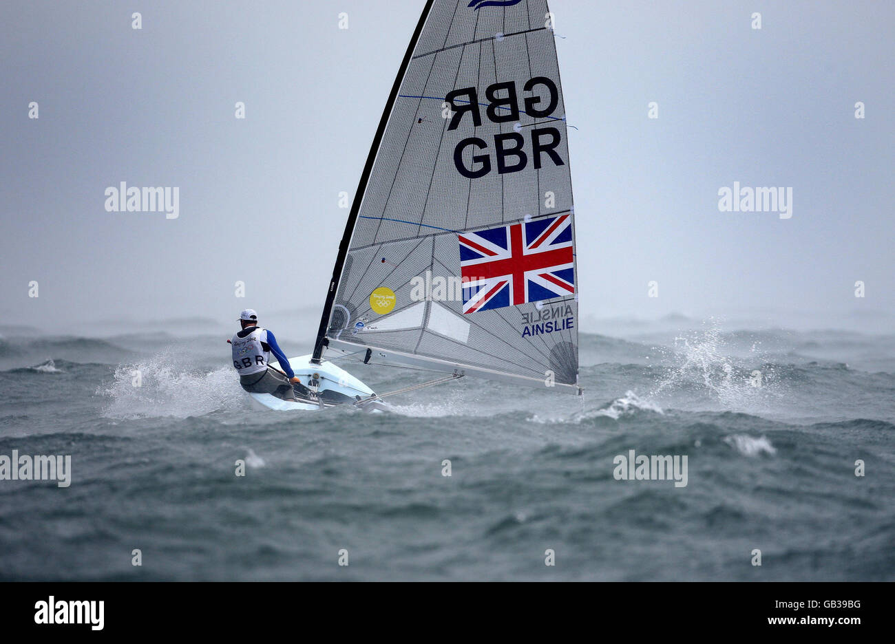 Great Britain's Finn sailor Ben Ainslie on his way to winning his third ...