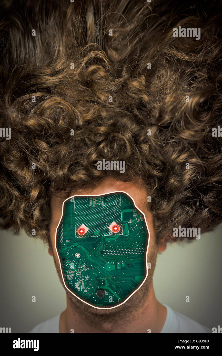 Human cyborg robot with anonymous circuit board face Stock Photo - Alamy