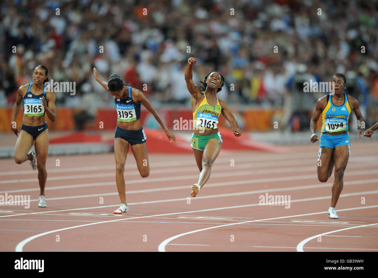Jamaicas shelly ann celebrates winning 100m final beijings national ...