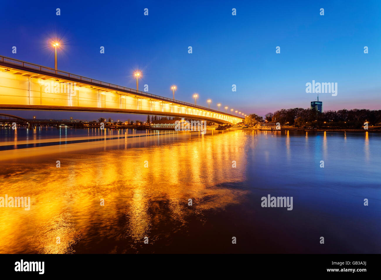 Panorama view on bridge over the river, who connecting two parts of the ...
