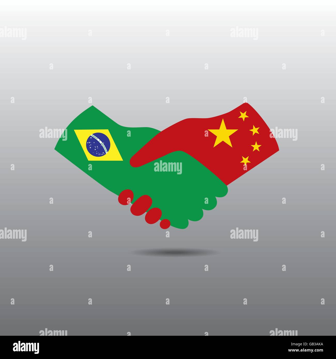 World peace icon in light gray background, Brazil handshake with China ...