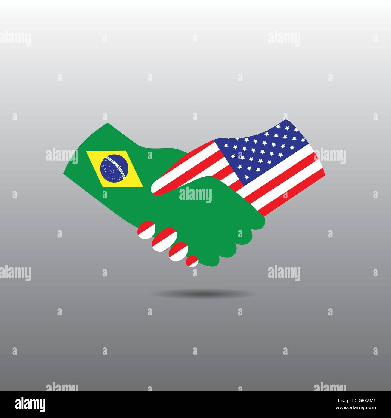 World peace icon in light gray background, Brazil handshake with USA ...