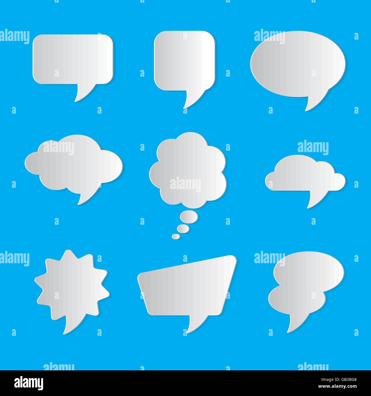 Set of nine dialog boxes on blue background - 3d paper art style Stock ...