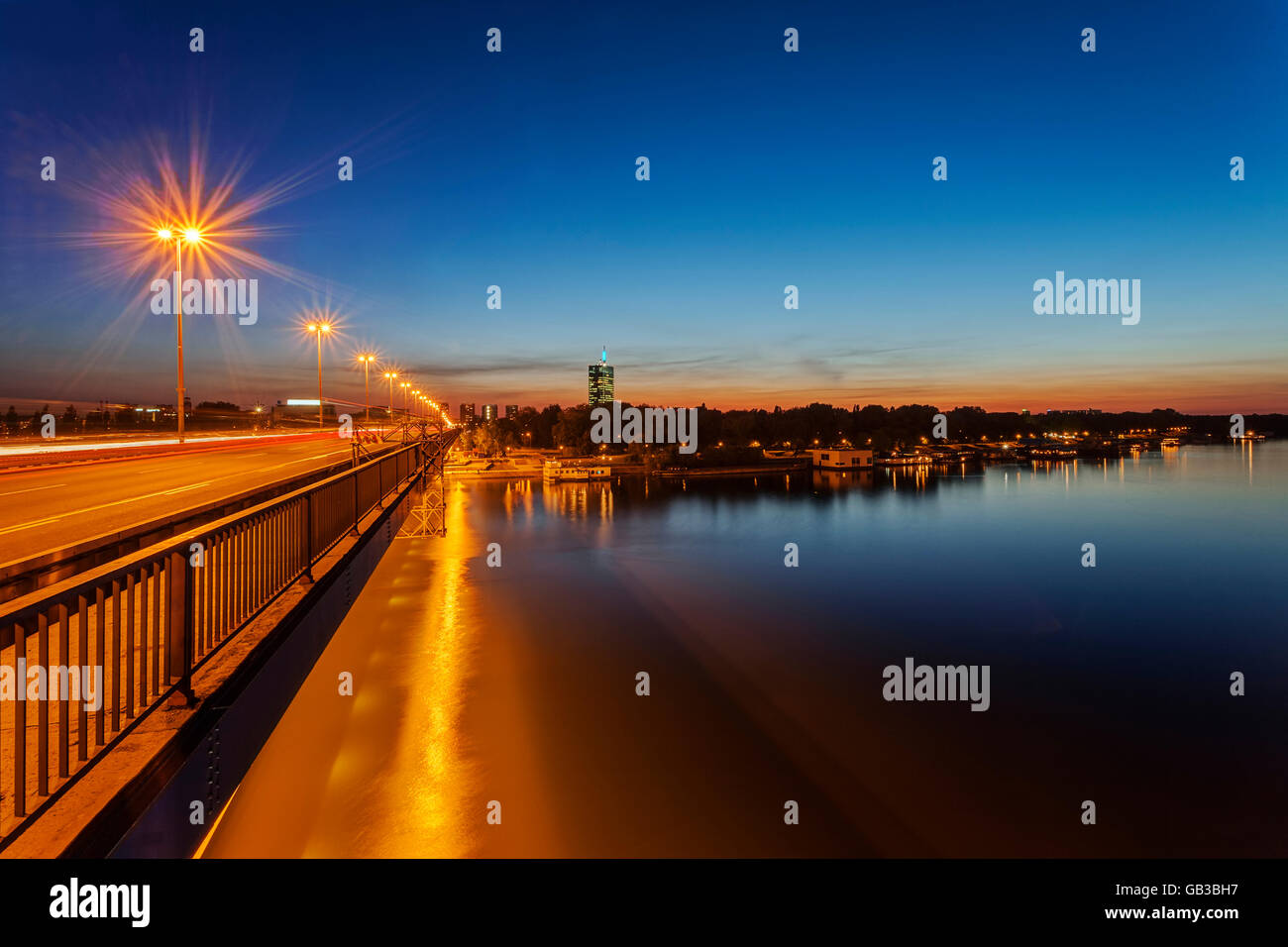 Panorama view on bridge over the river, who connecting two parts of the ...