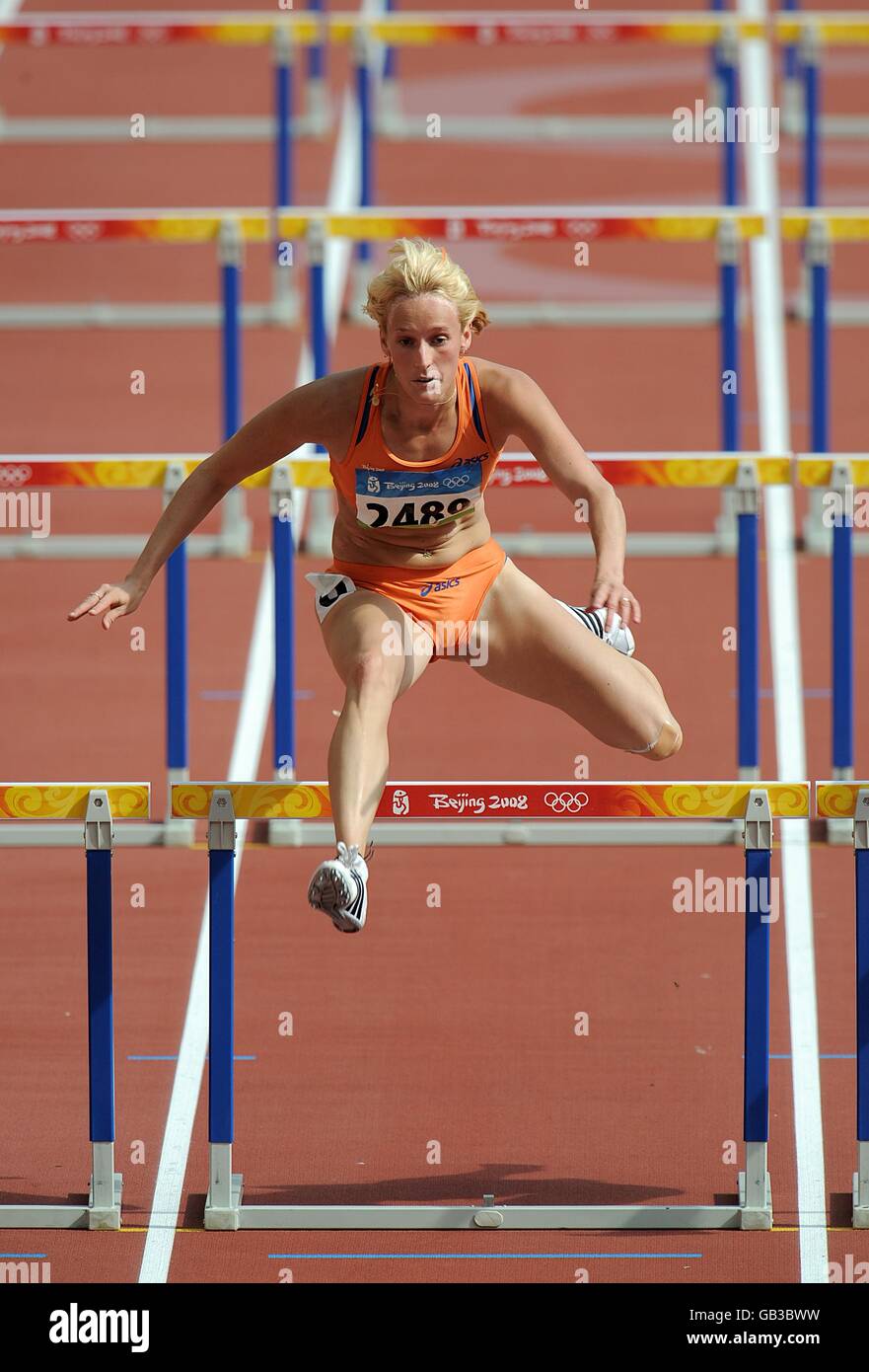 The Netherlands' Laurien Hoos competes in the 100m hurdles in the Women ...