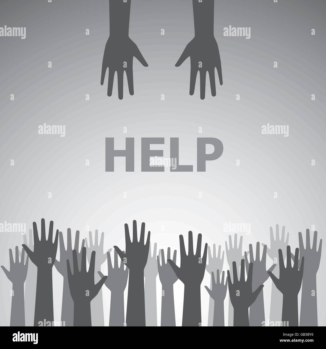 Two hands helping many hands from hungry and starvation Stock Vector ...